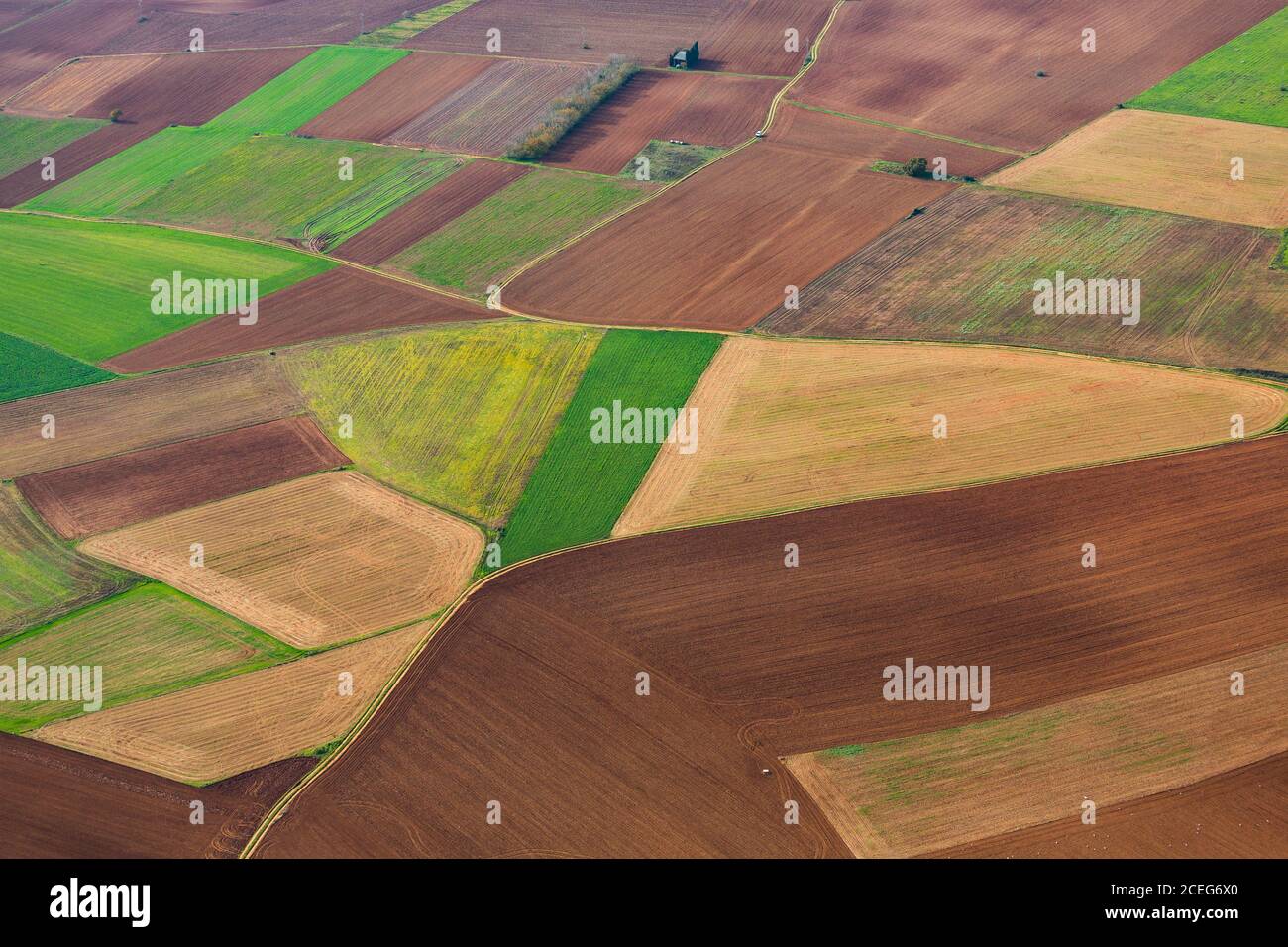Amazing aerial view of nice farming fields in countryside Stock Photo ...