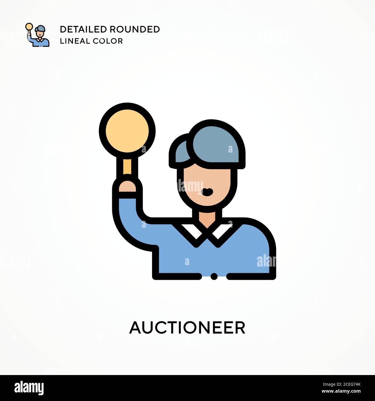 Auctioneer detailed rounded lineal color. Modern vector illustration ...