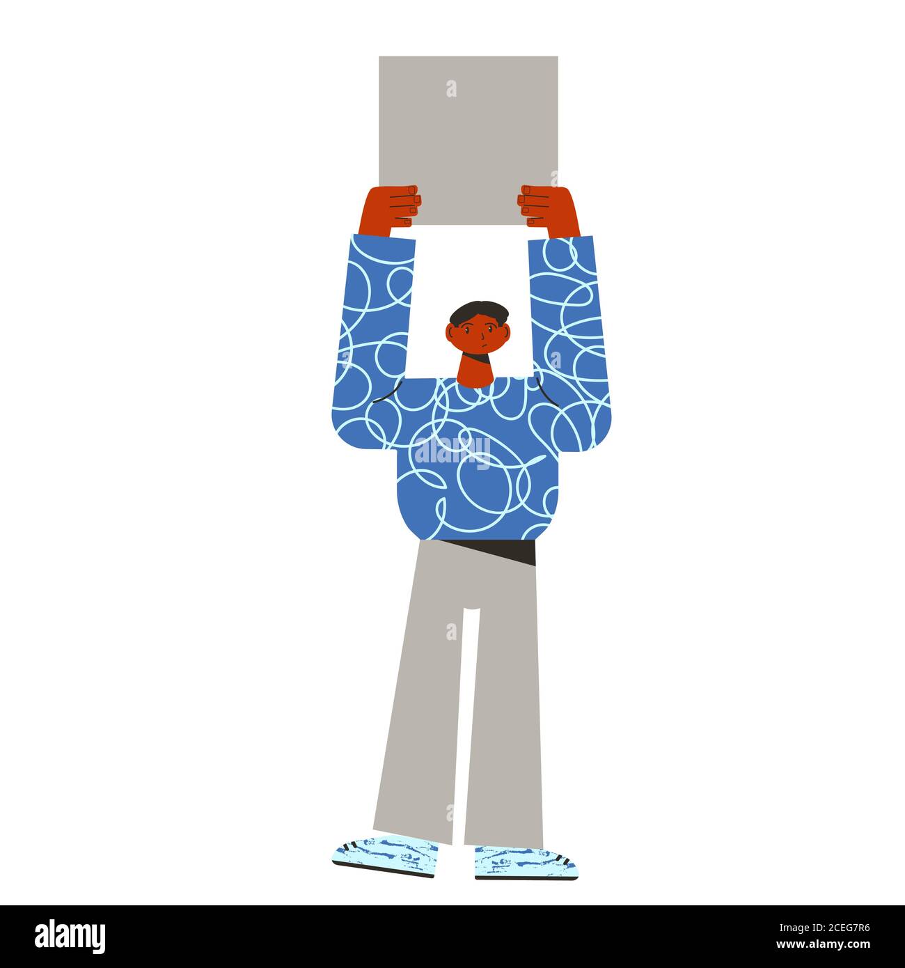 Protest. Young man standing and holding placard isolated on white ...