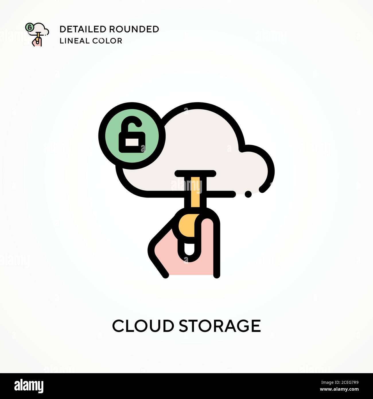 Cloud storage detailed rounded lineal color. Modern vector illustration ...