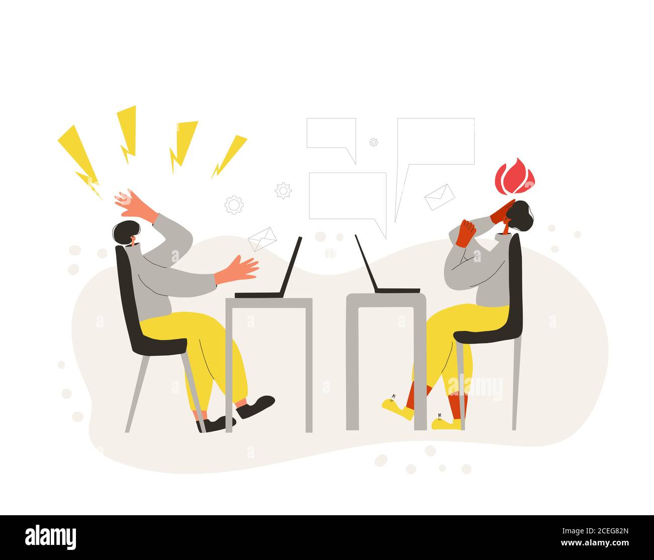 Burnout syndrome. Tired characters working from home on computer ...