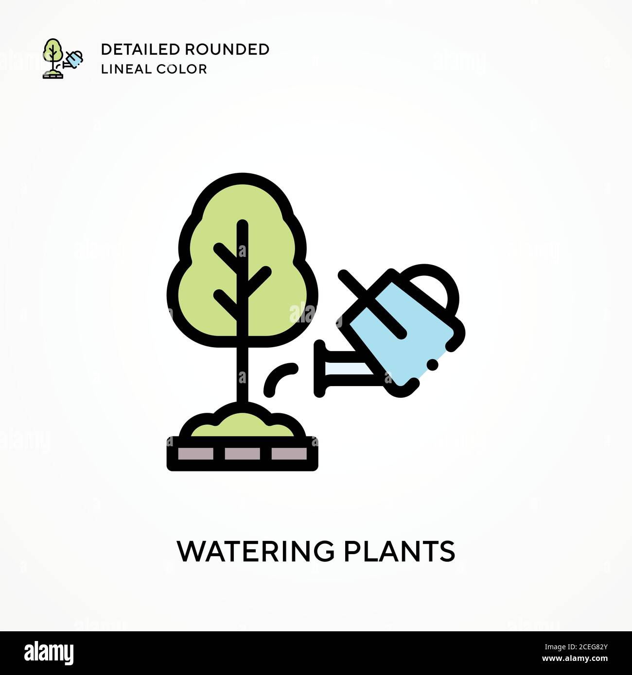 Watering plants detailed rounded lineal color. Modern vector ...