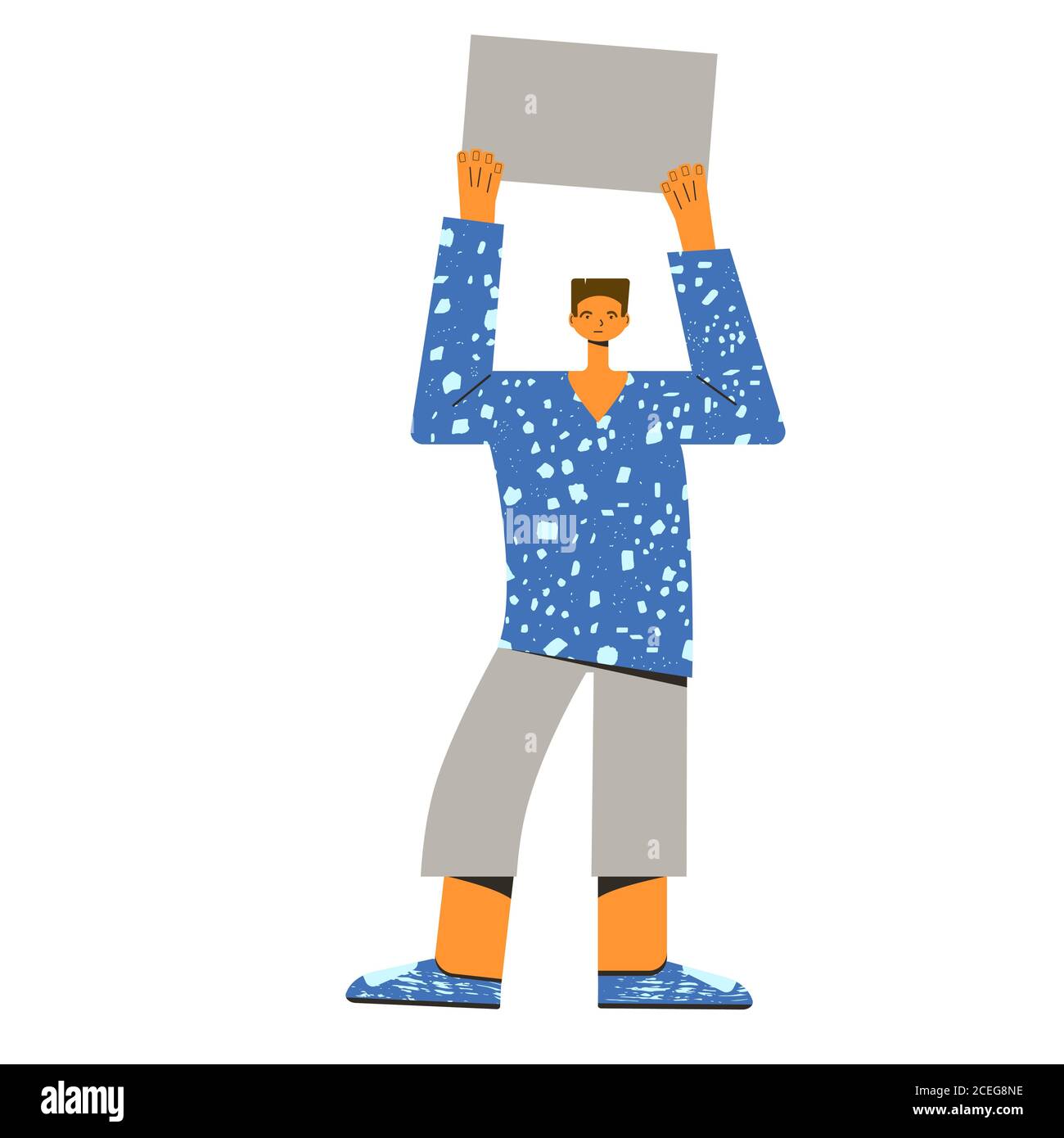 Protest. Young man standing and holding placard isolated on white ...