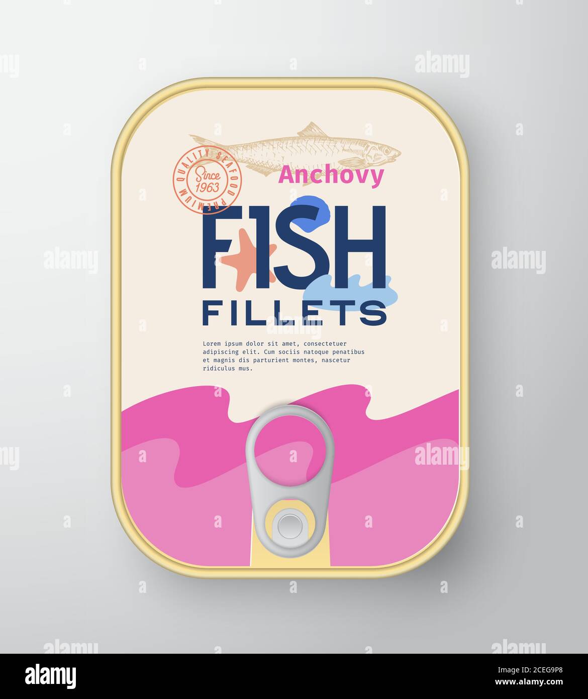 Fish Fillets Aluminium Container with Label Cover. Abstract Vector ...