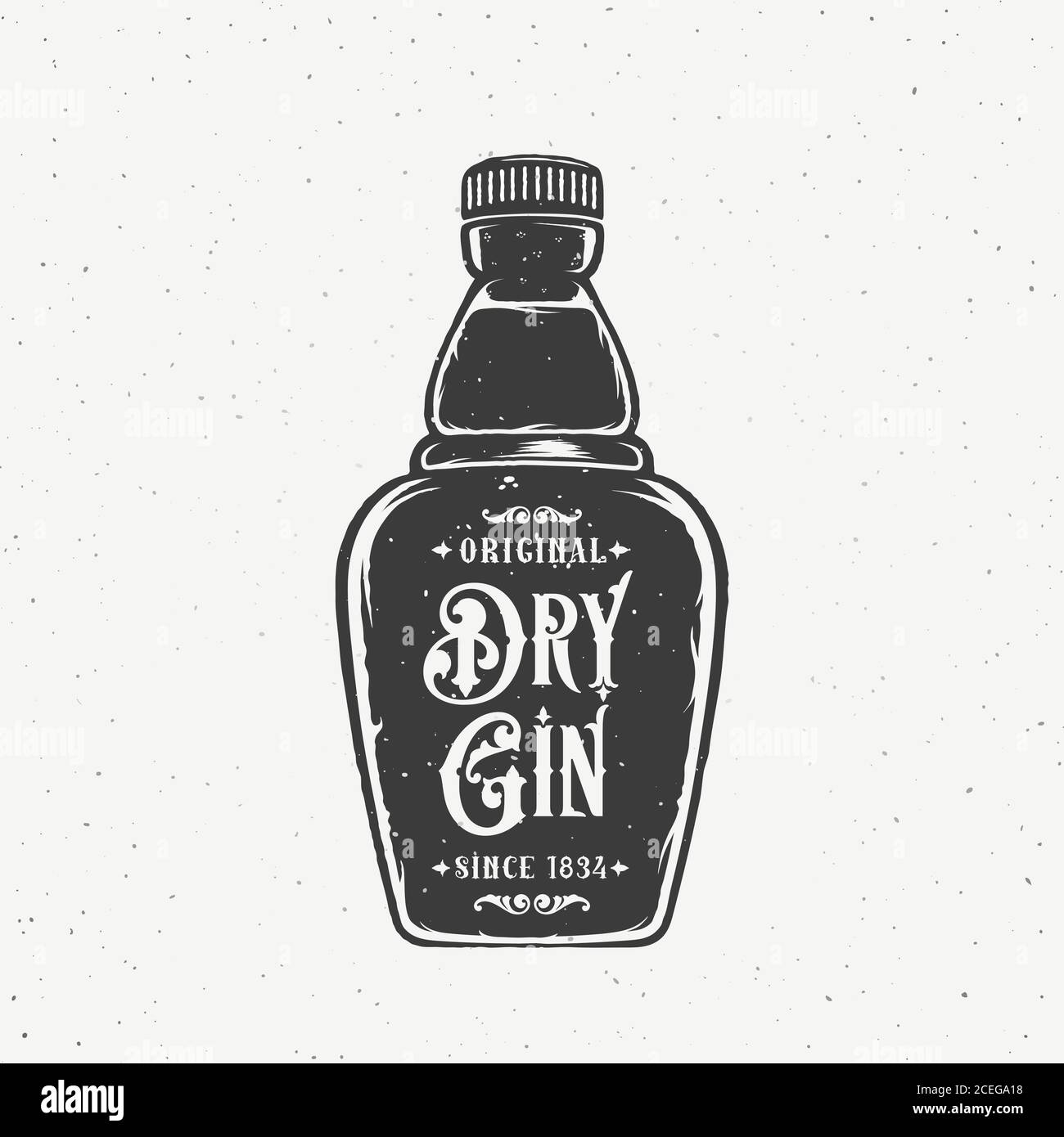 Original Dry Gin Abstract Vintage Hand Drawn Bottle. Retro Vector Card ...