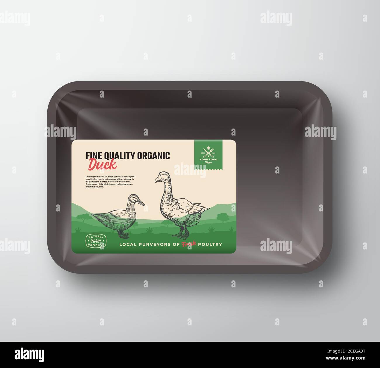 Fine Quality Organic Duck. Abstract Vector Meat Plastic Tray Container ...