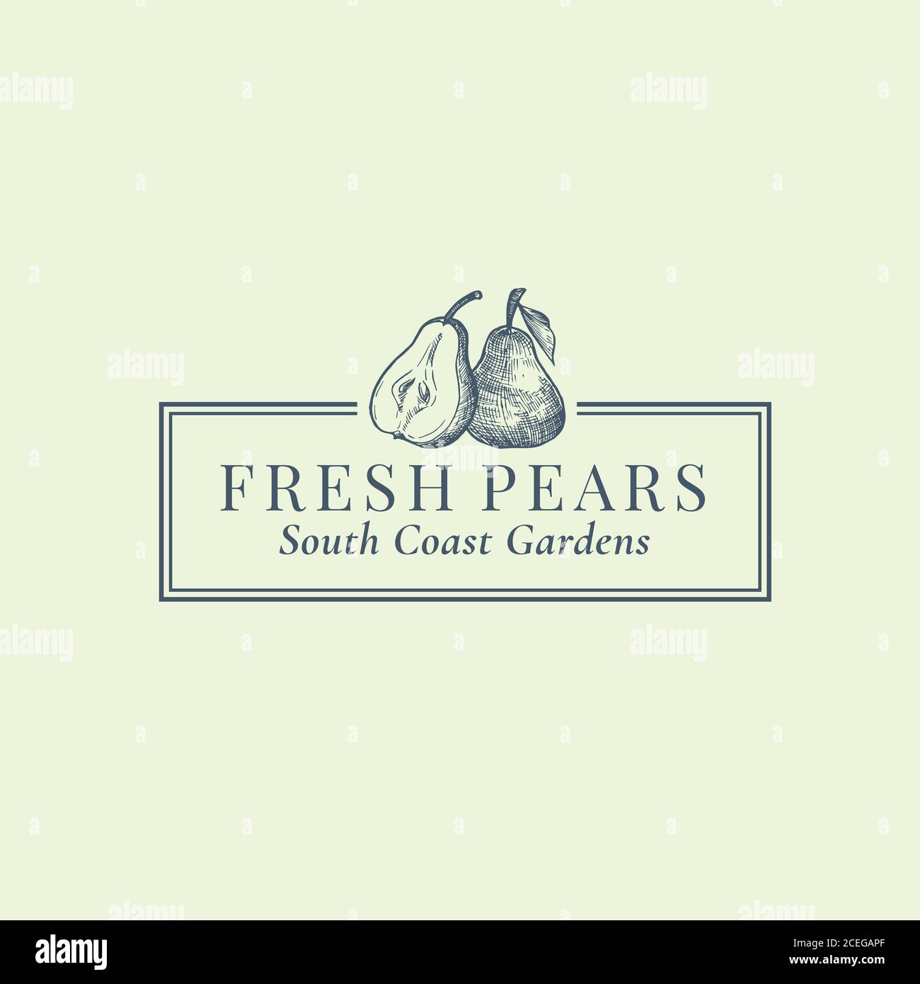Fresh Fruits Abstract Vector Sign, Symbol or Logo Template. Pear with ...