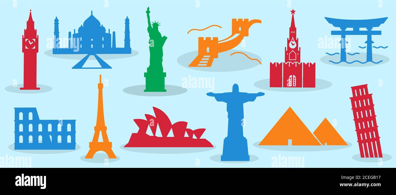 Colorful illustration of different places all over the world Stock ...
