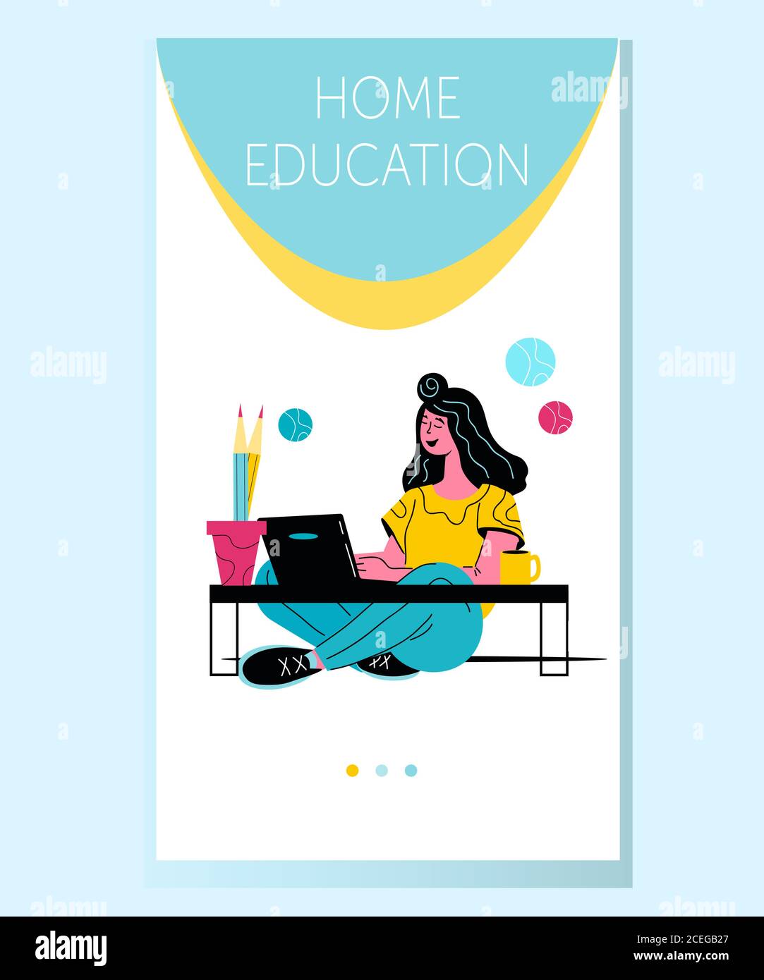 Mobile page for online education application with woman flat vector ...