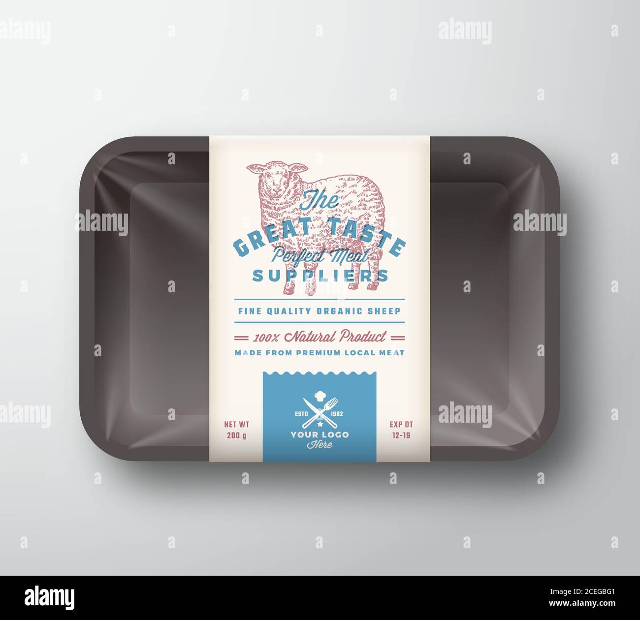 Great Taste Mutton. Abstract Vector Lamb Meat Plastic Tray Container ...