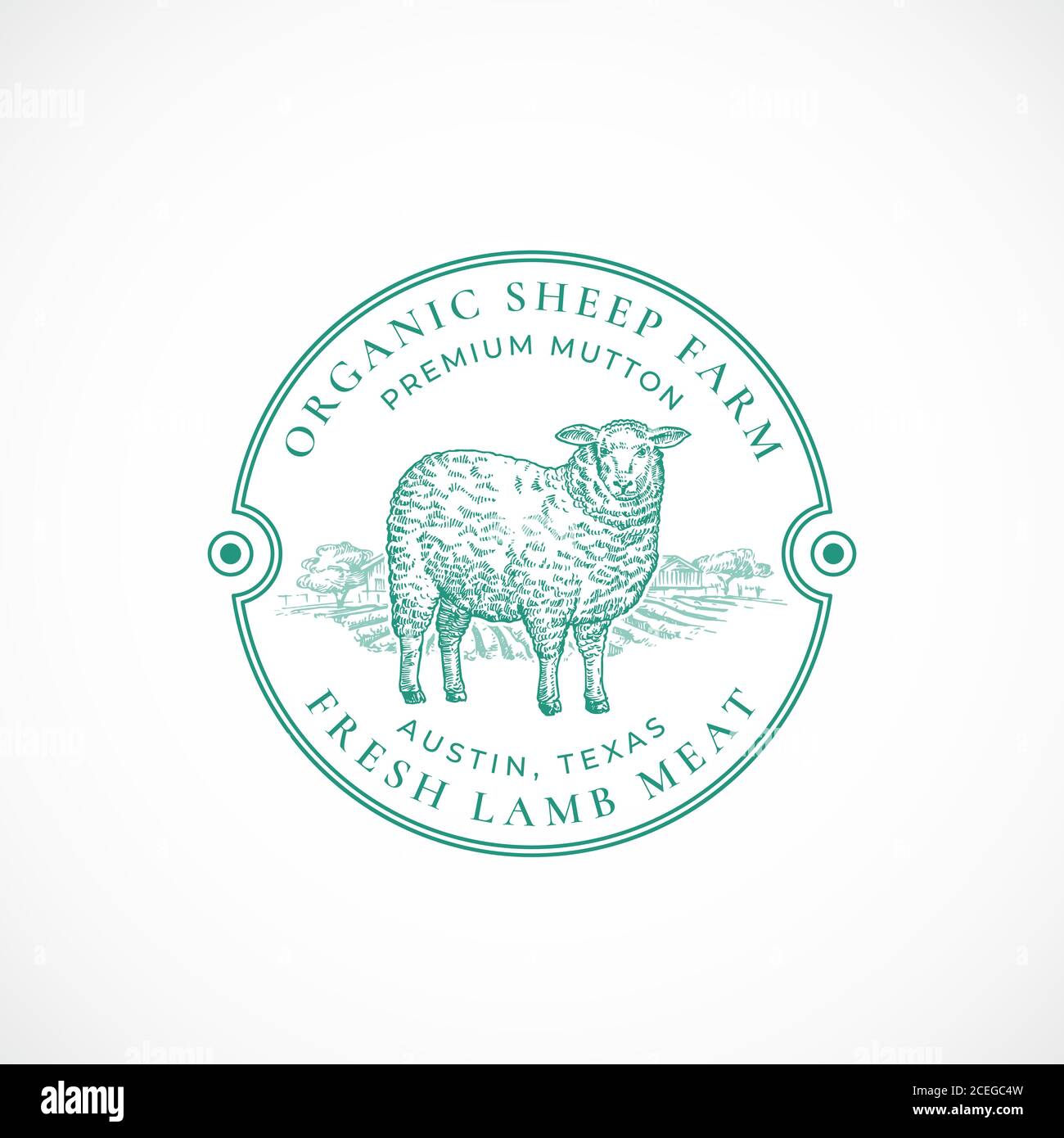 Sheep Farm Framed Retro Badge or Logo Template. Hand Drawn Sheep and ...