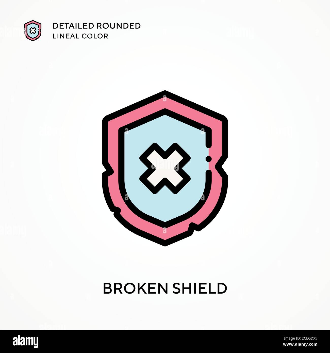 Broken shield detailed rounded lineal color. Modern vector illustration ...