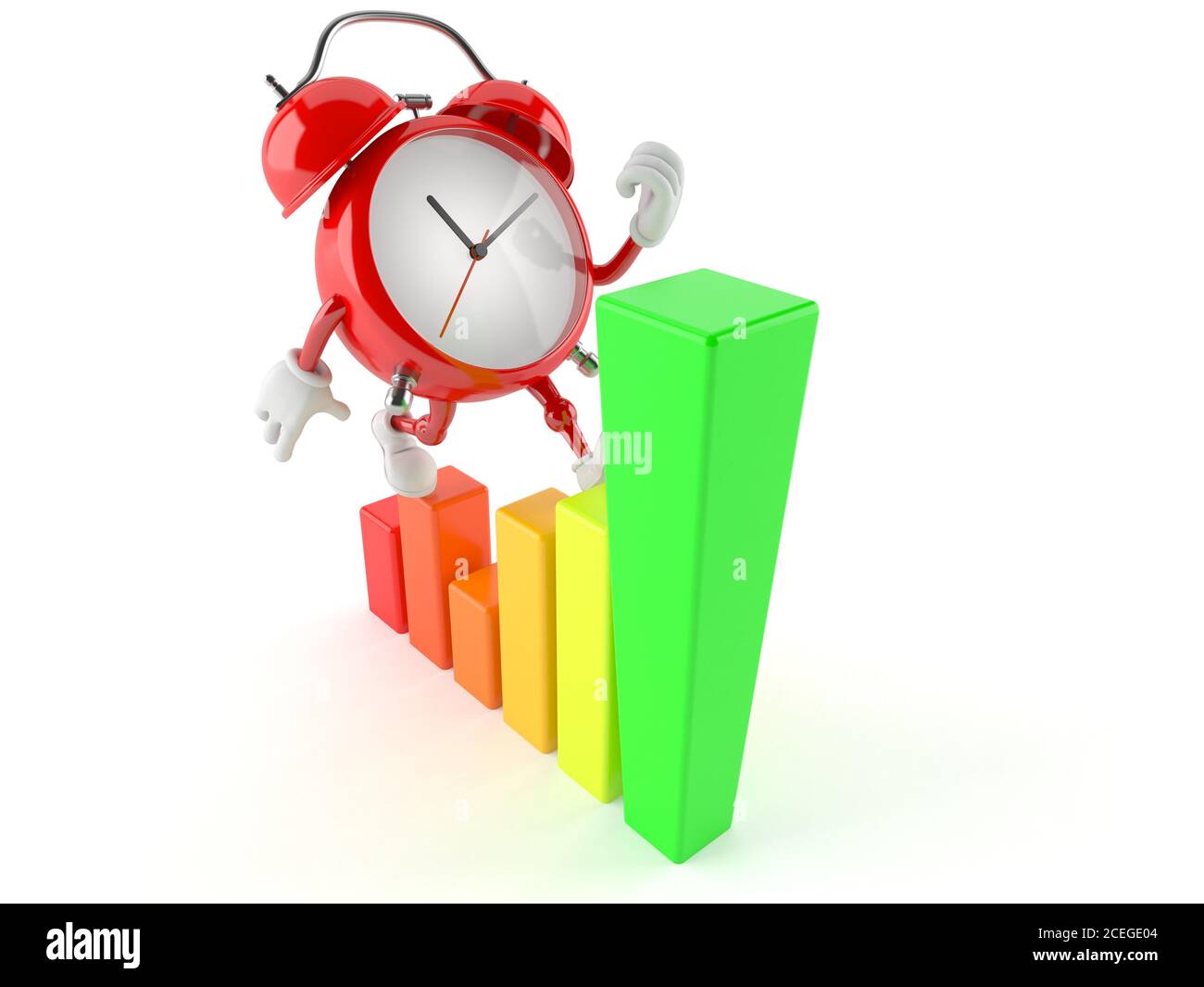 Alarm clock character with chart isolated on white background Stock ...