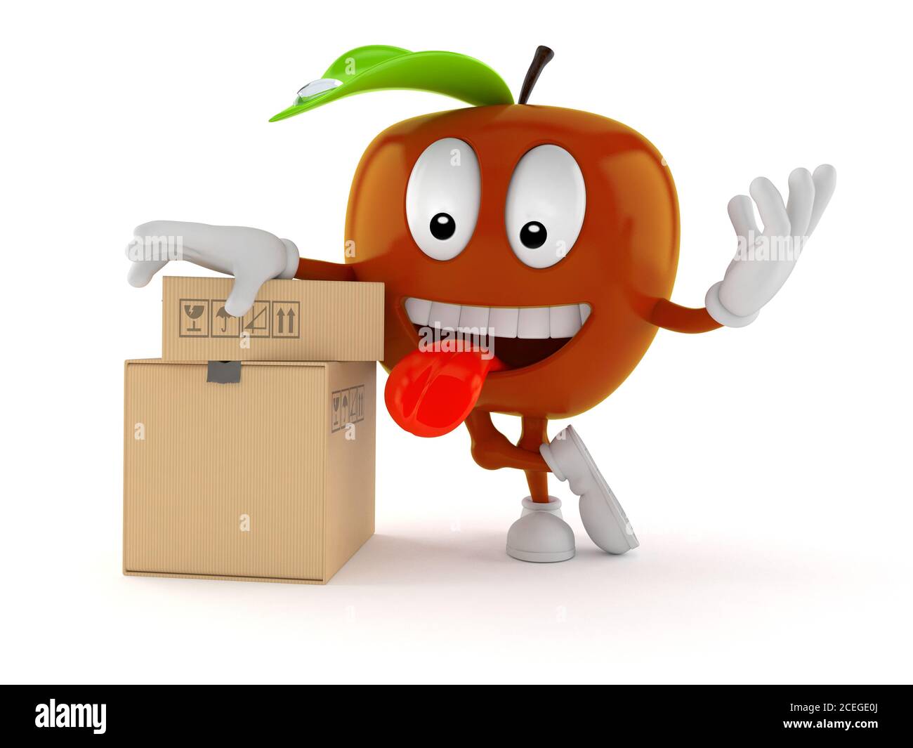 Apple toon with stack of boxes isolated on white background Stock Photo ...
