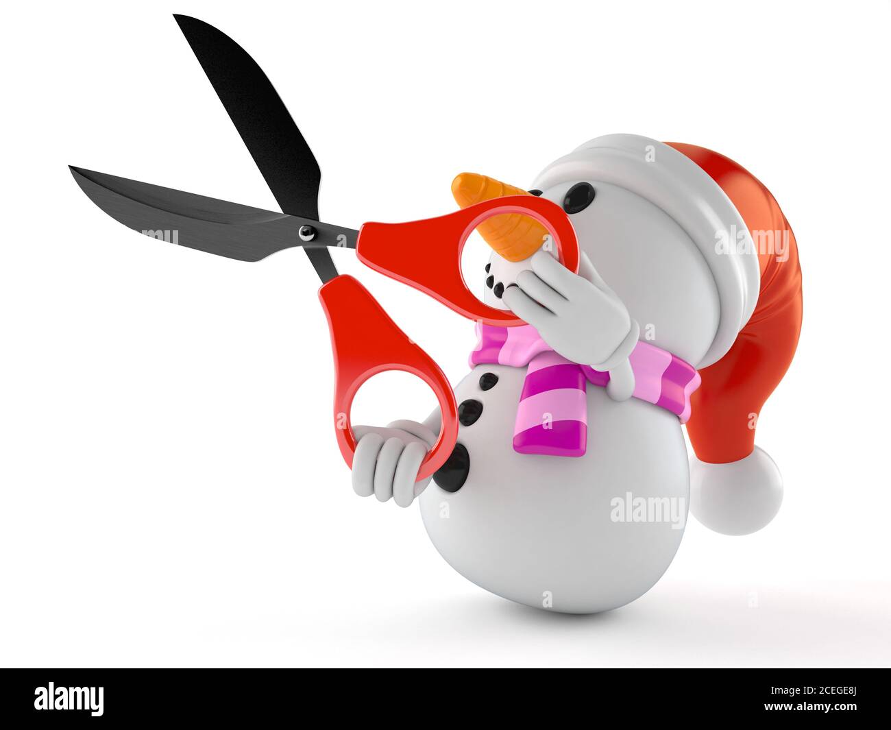 Snowman character holding scissors isolated on white background Stock ...