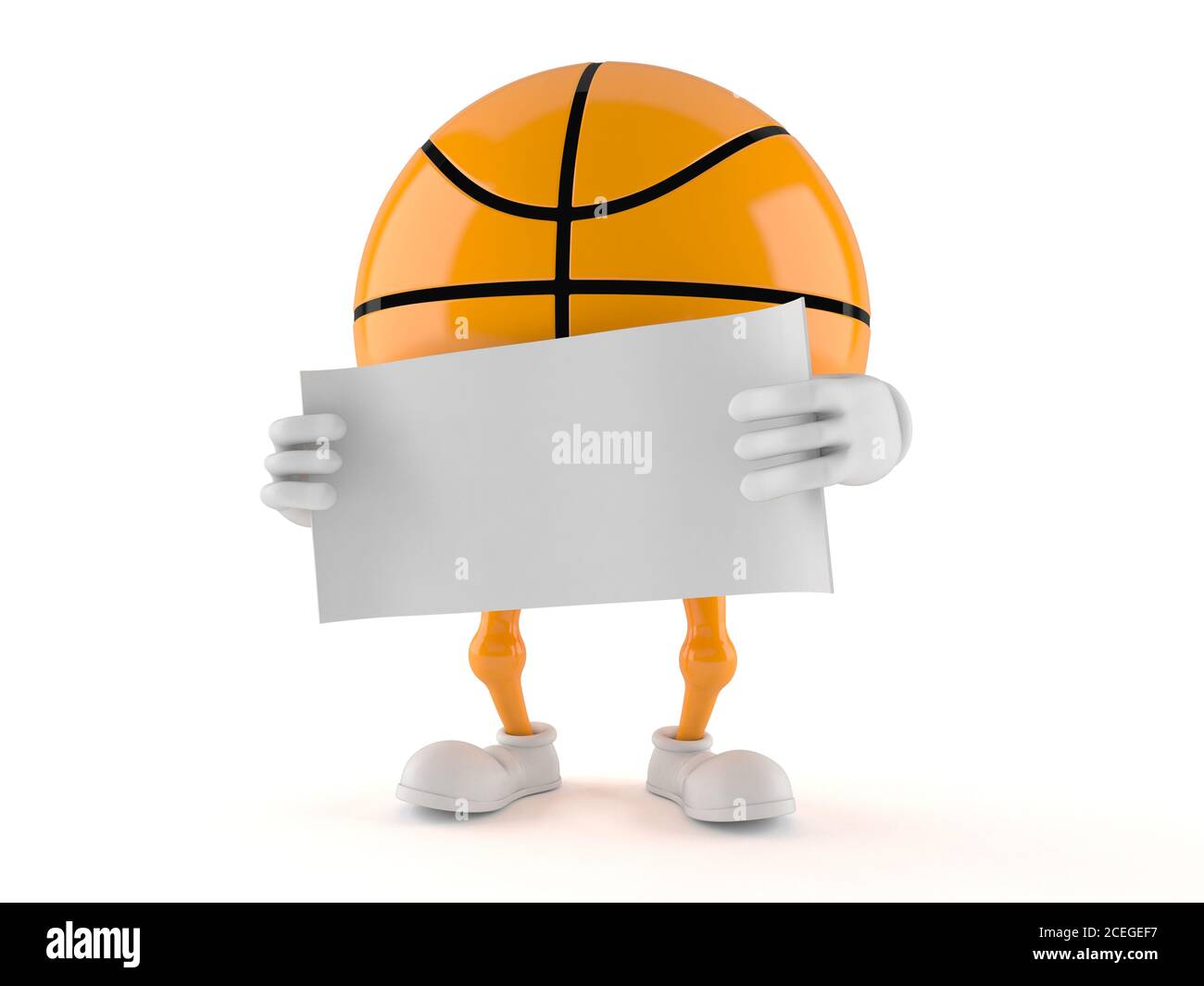 Basketball character with blank sheet of paper isolated on white ...