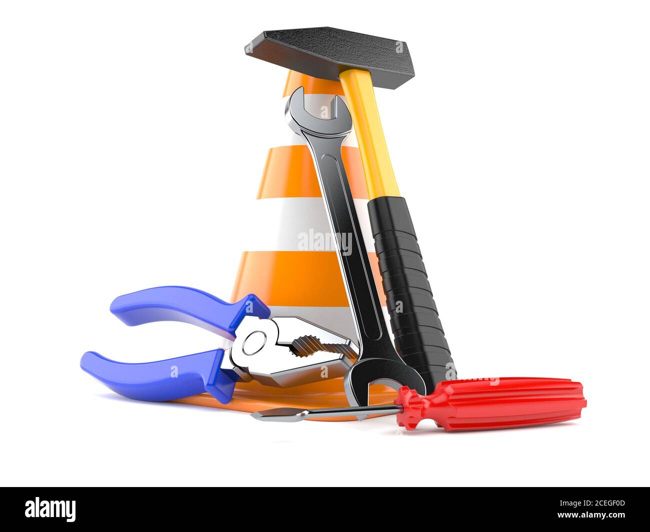 Work tools with traffic cone isolated on white background Stock Photo ...