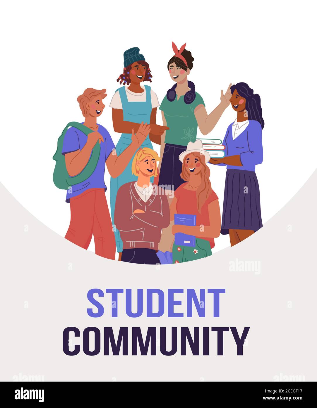 Student university community banner with young people flat vector ...