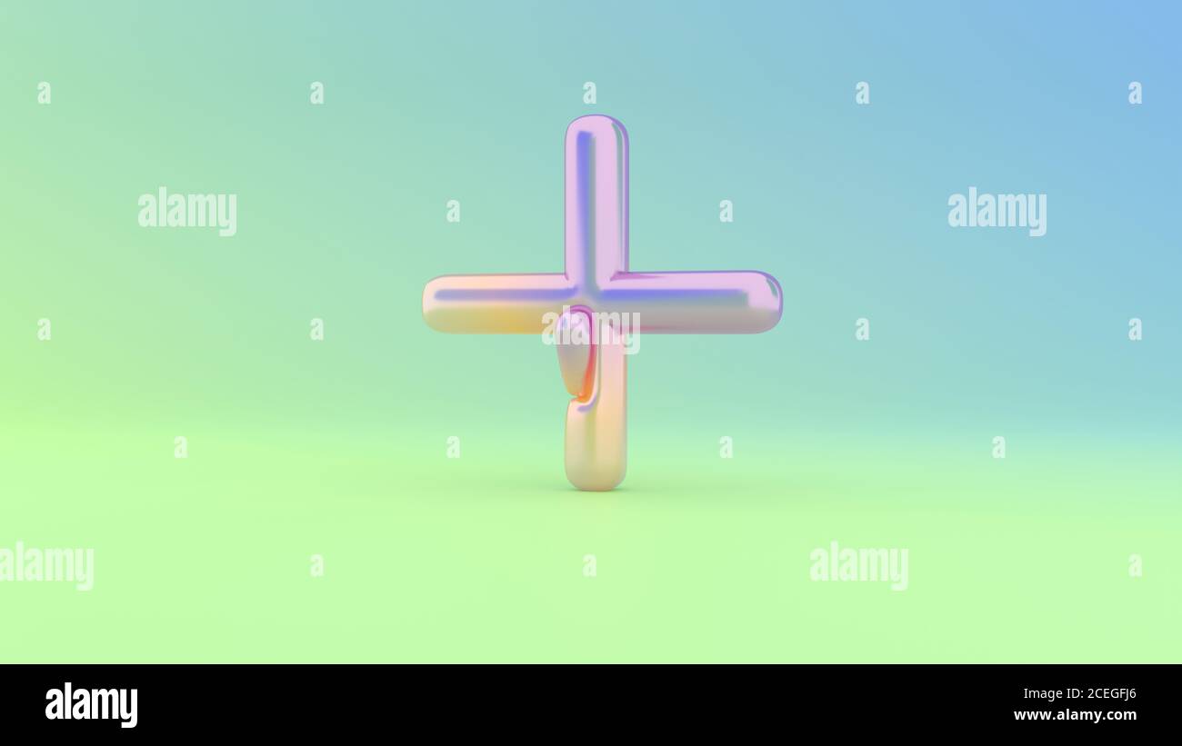 Colorful vibrant 3d rendering puffed thin plus symbol on colored ...