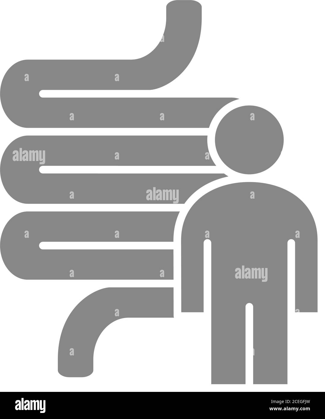 Intestine with man grey icon. Digestive tract symbol Stock Vector Image ...
