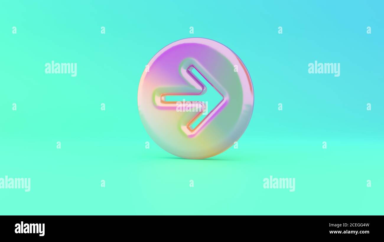 Colorful vibrant 3d rendering puffed symbol of open right rounded arrow ...