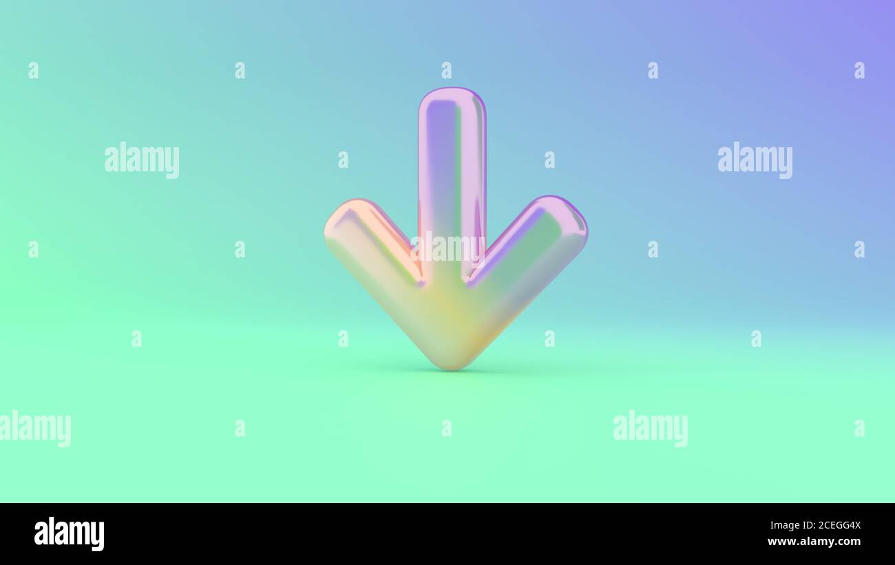 Colorful vibrant 3d rendering puffed symbol of arrow down on colored ...