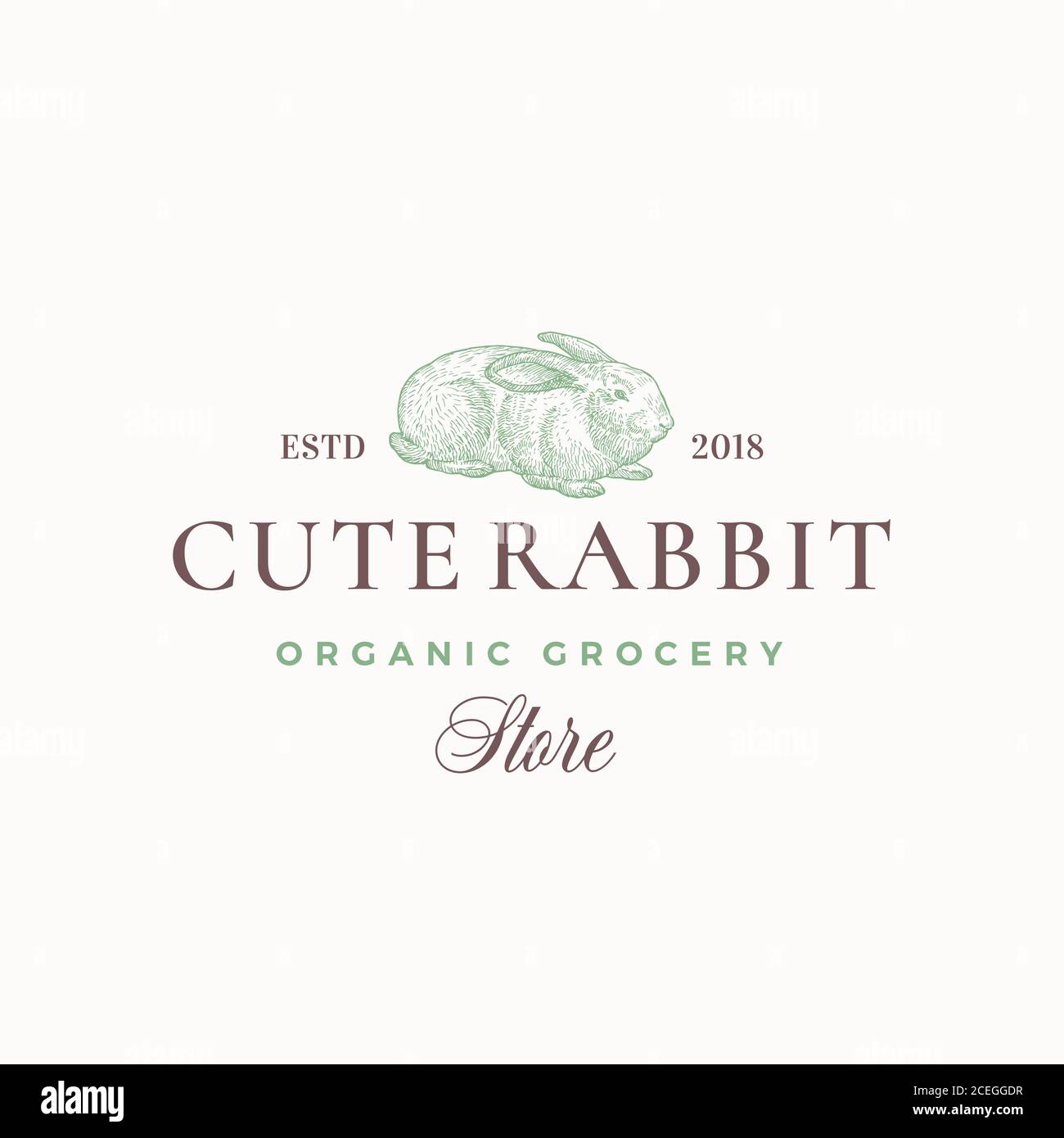 Cute Rabbit Organic Grocery Store. Abstract Vector Sign, Symbol or Logo ...