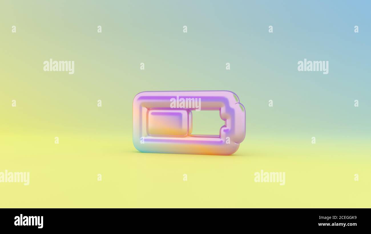 Colorful vibrant 3d rendering puffed horizontal symbol of battery half ...
