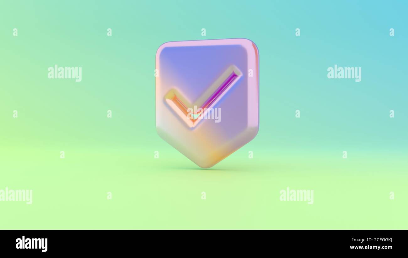 Colorful vibrant 3d rendering puffed symbol of been here marker with ok ...