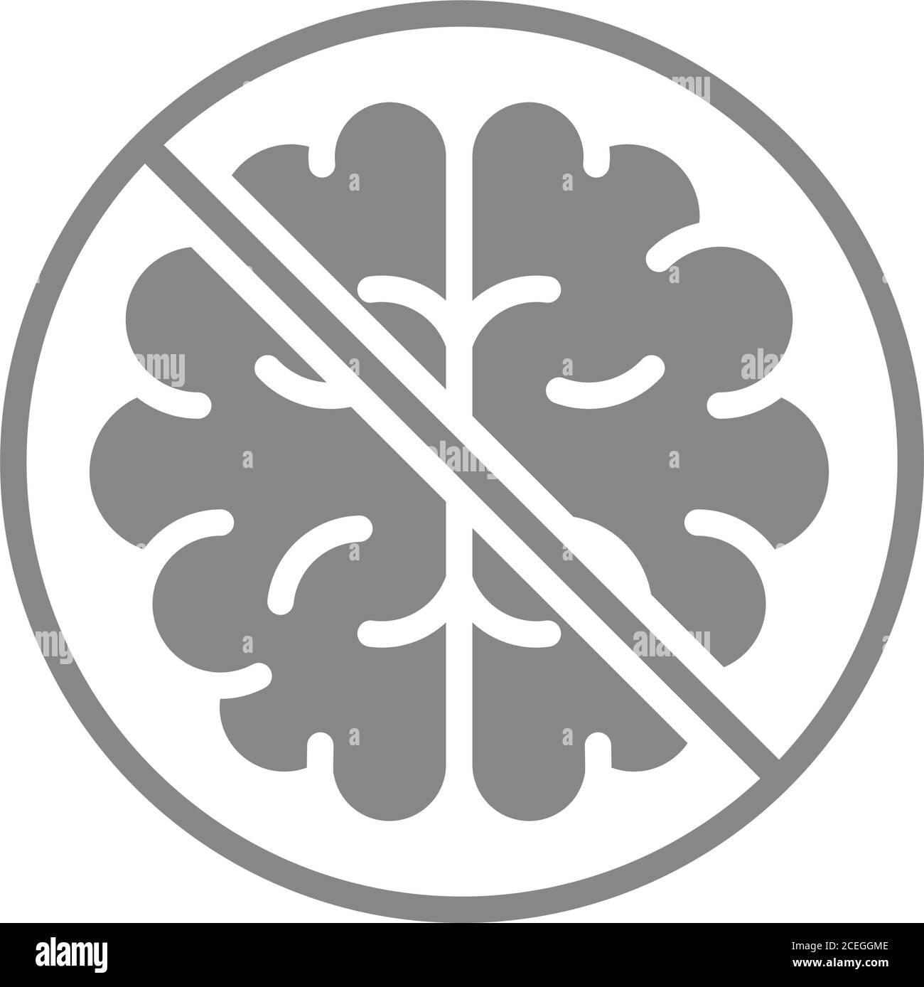 Brain with prohibition sign, stop thinking gray icon. Transplantation ...