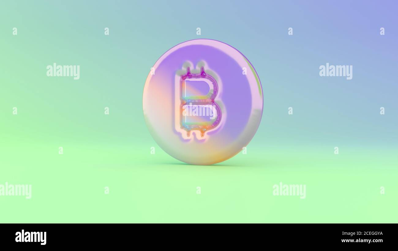 Colorful vibrant 3d rendering puffed symbol of bitcoin as coin on ...