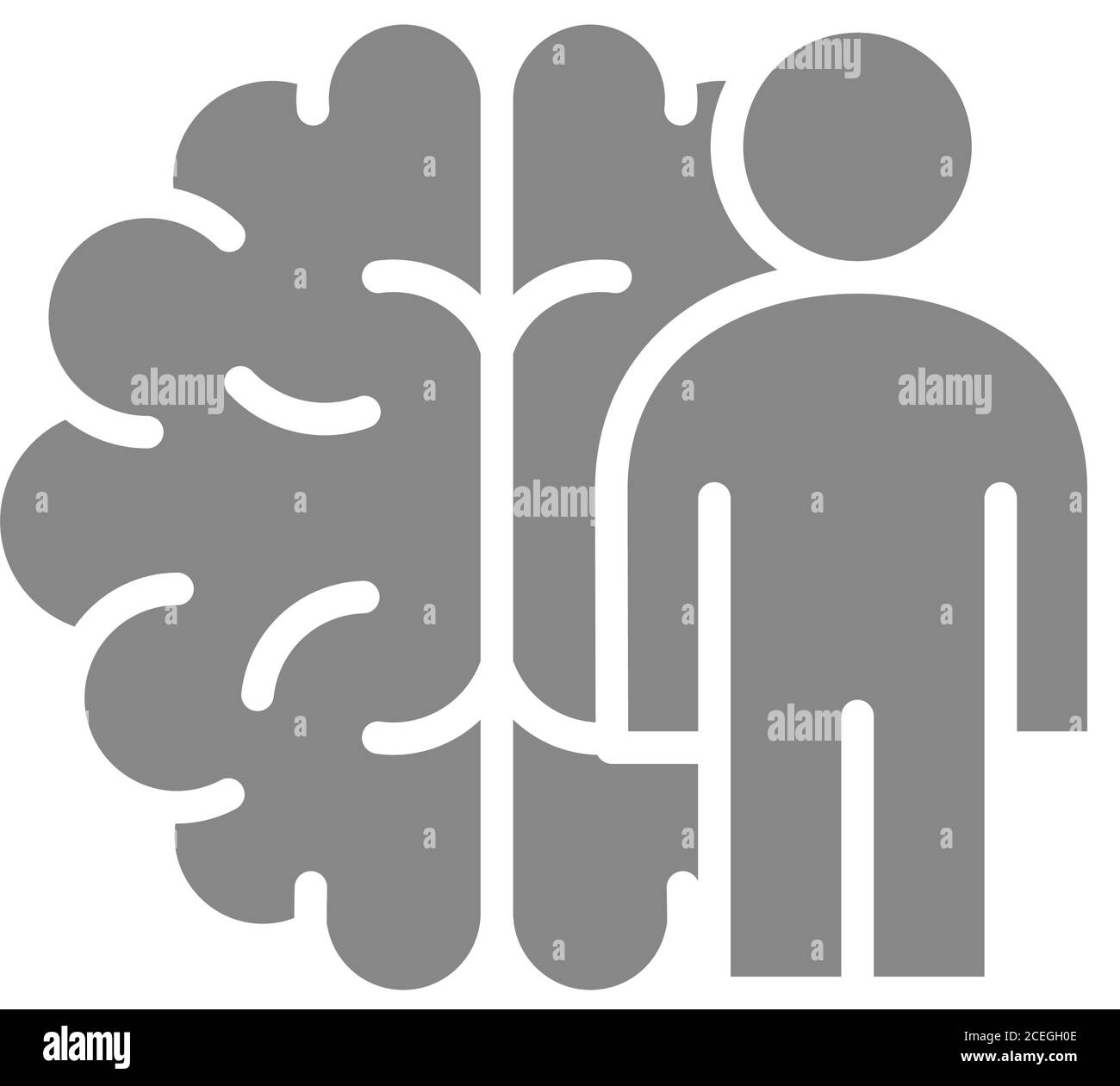 Brain with man gray icon. The main organ of the central nervous system ...