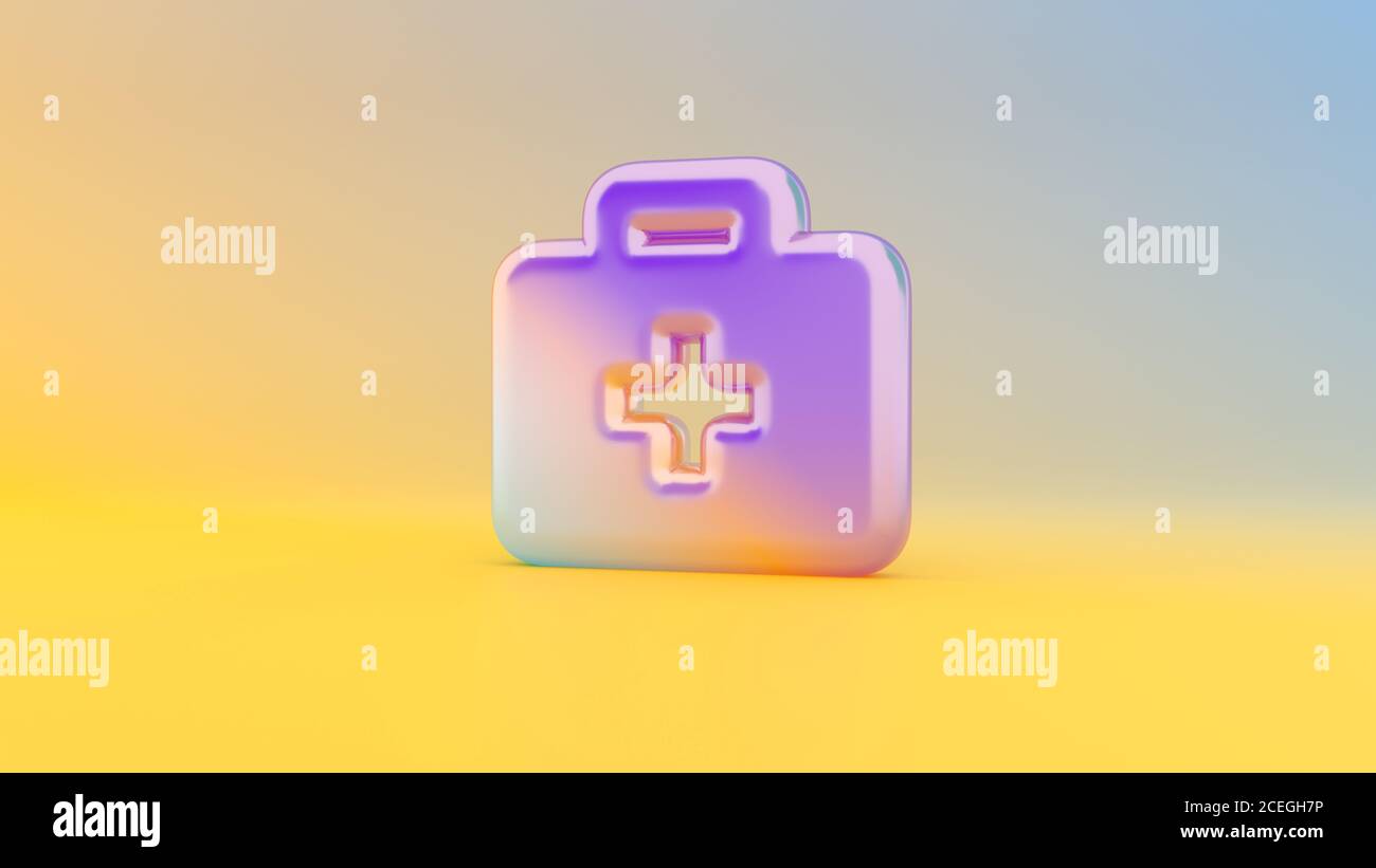 Colorful vibrant 3d rendering puffed symbol of medical briefcase with ...