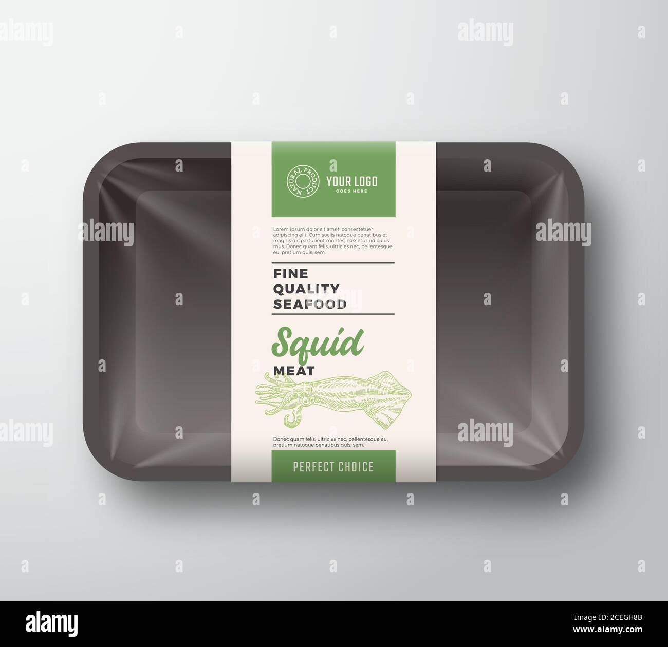 Premium Seafood Pack. Abstract Vector Plastic Tray Container with ...