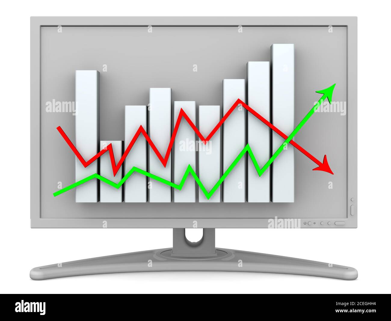 Monitor with business statistics on display. Gray lcd display with ...