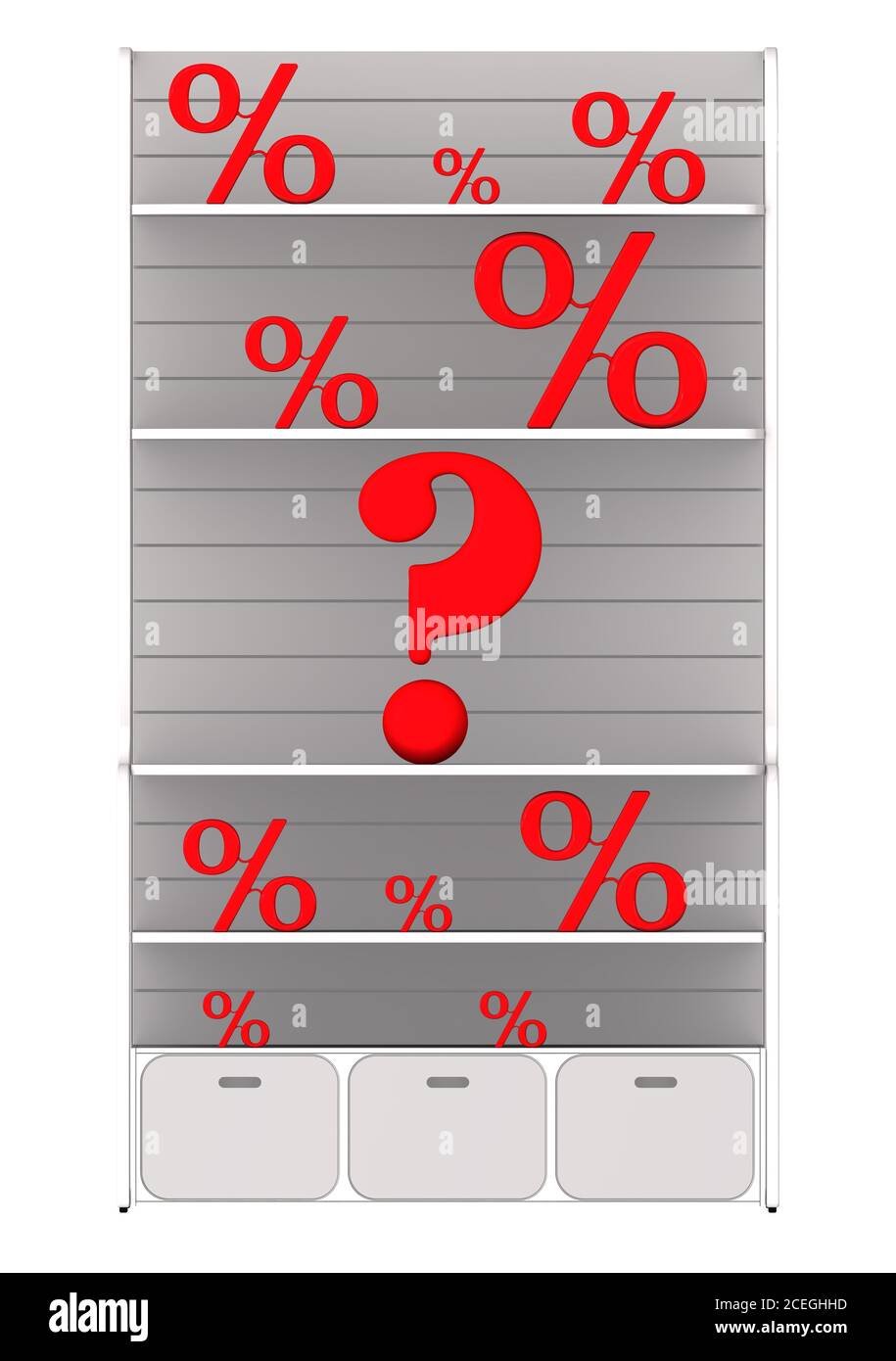 Question on discounts. Shopping rack with red percent symbols and a big ...