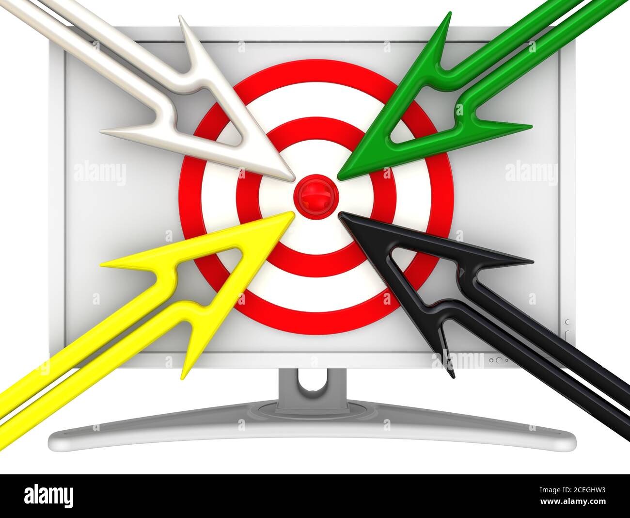 Monitor with a target and arrows. Goal pursuit concept. Gray lcd ...