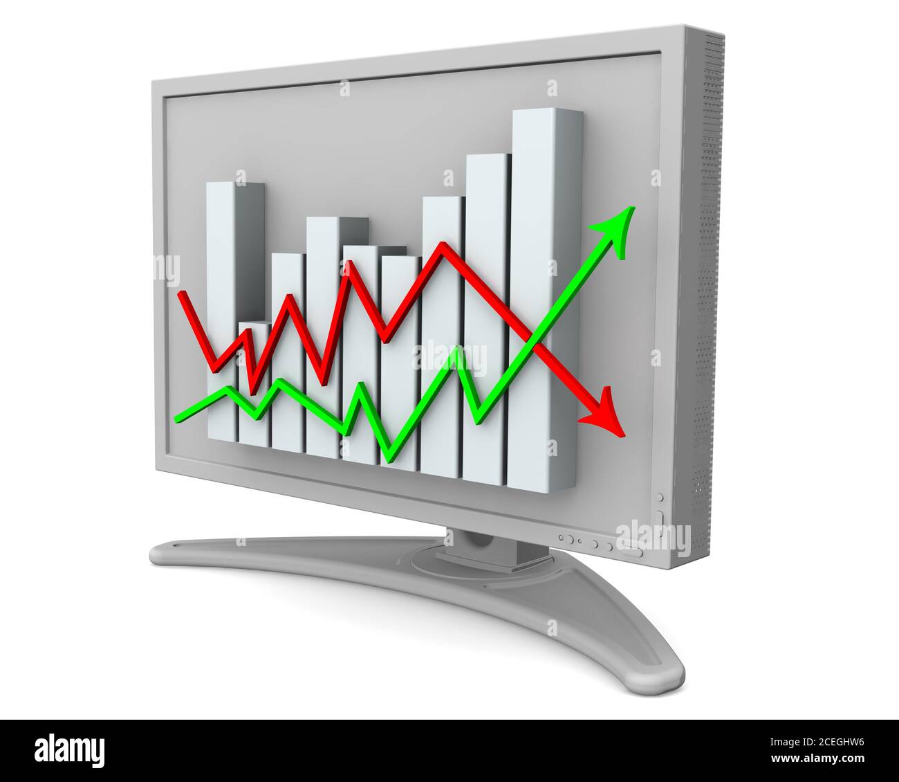 Monitor with business statistics on display. Gray lcd display with ...