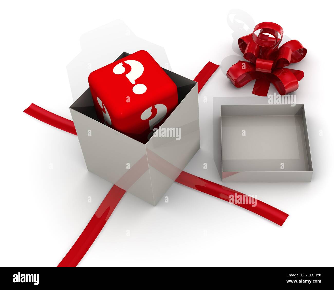 What to gift? Gift selection concept. Open gift box with red cube ...