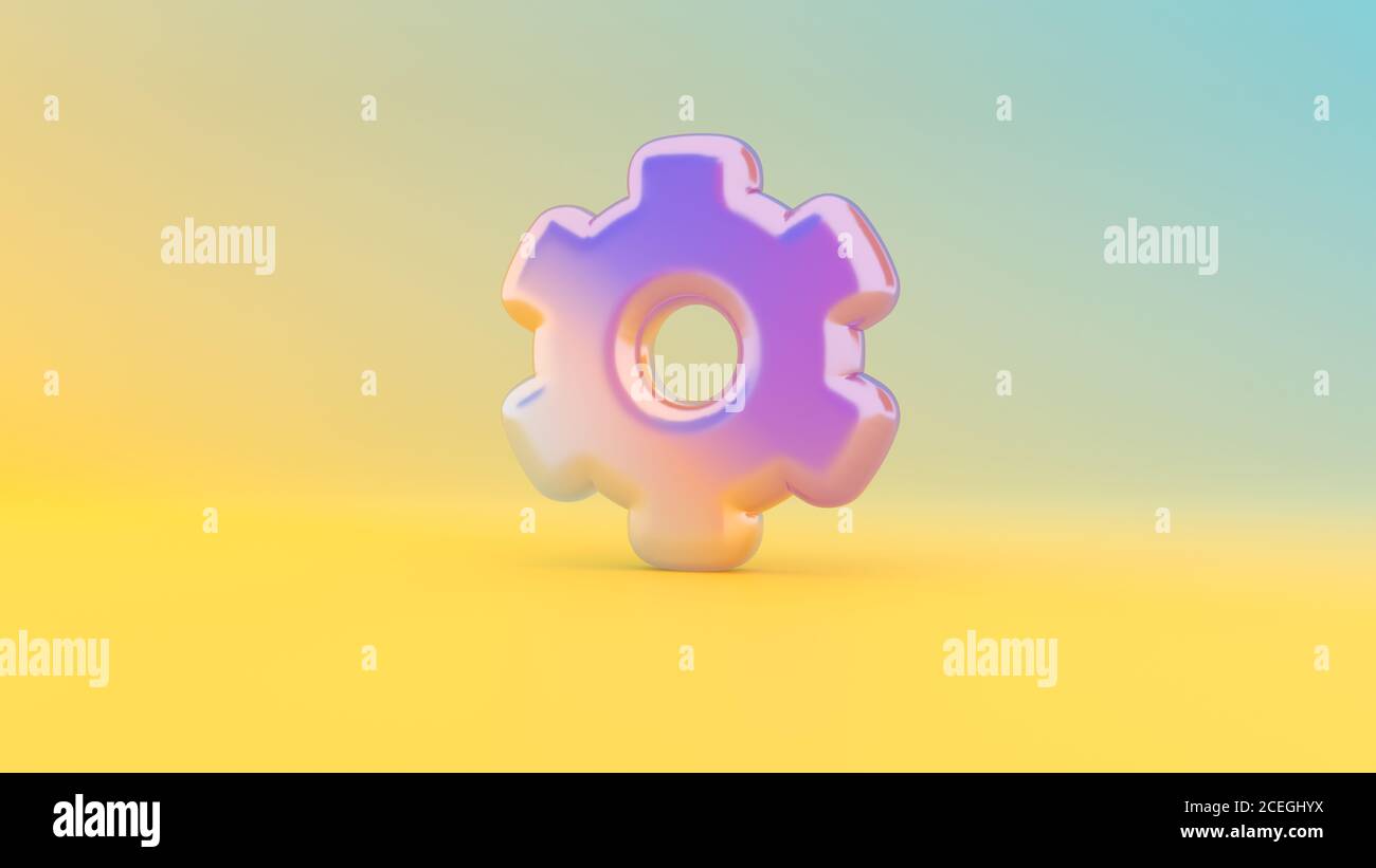Colorful vibrant 3d rendering puffed symbol of cogwheel on colored ...