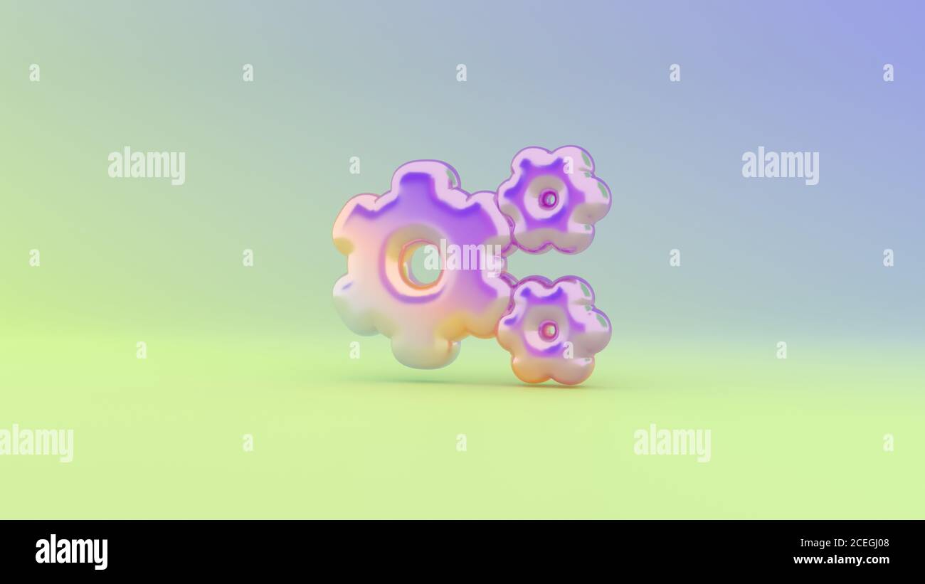 Colorful vibrant 3d rendering puffed symbol of big cogwheel and two ...