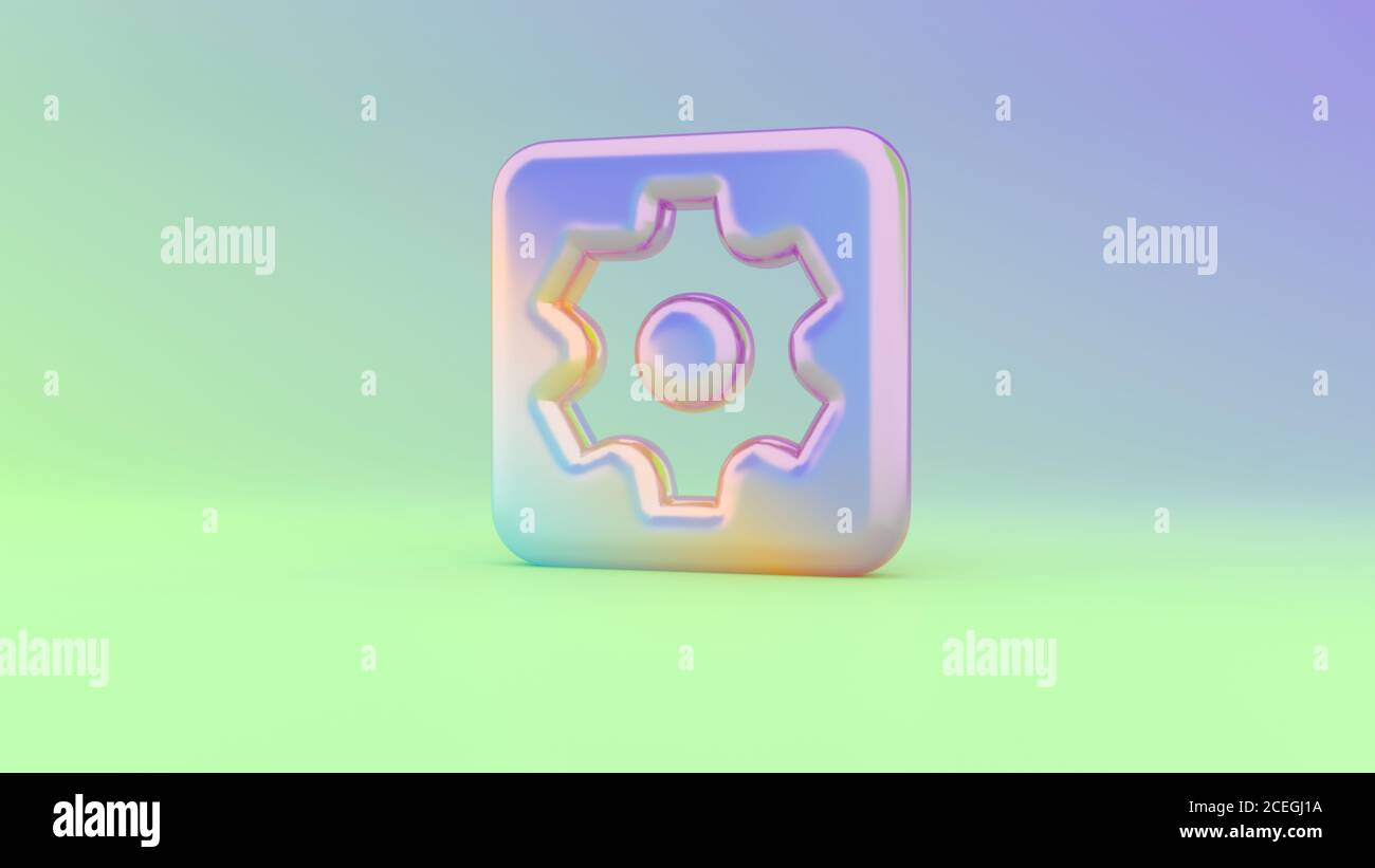 Colorful vibrant 3d rendering puffed symbol of one cogwheel in square ...