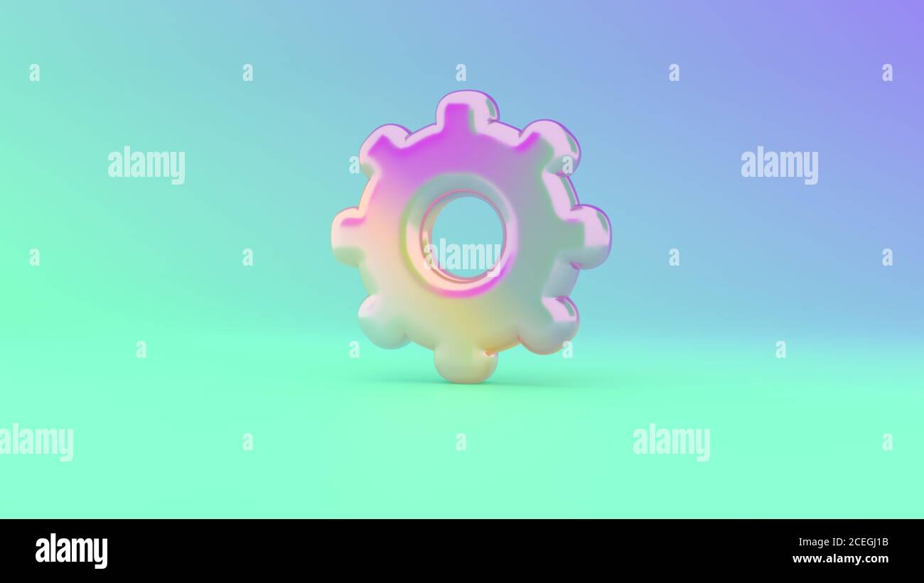 Colorful vibrant 3d rendering puffed symbol of cogwheel on colored ...