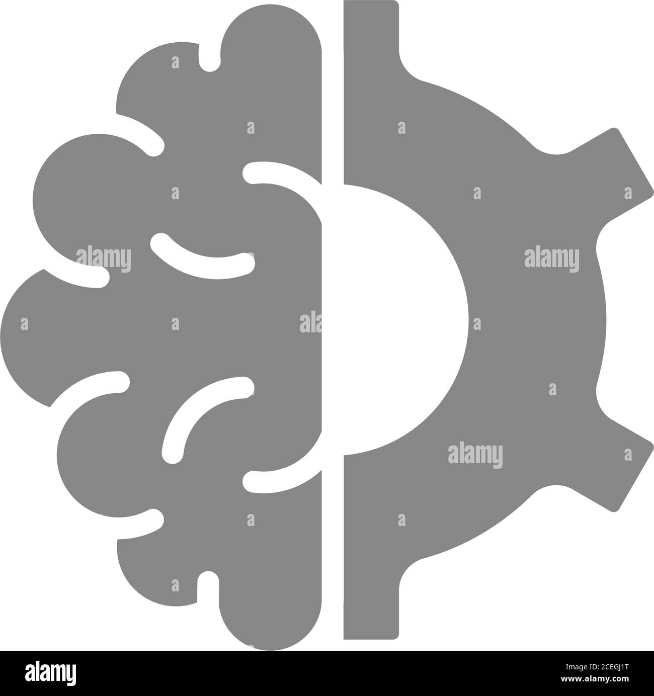 Human brain with gear wheel gray icon. Engineering symbol Stock Vector ...