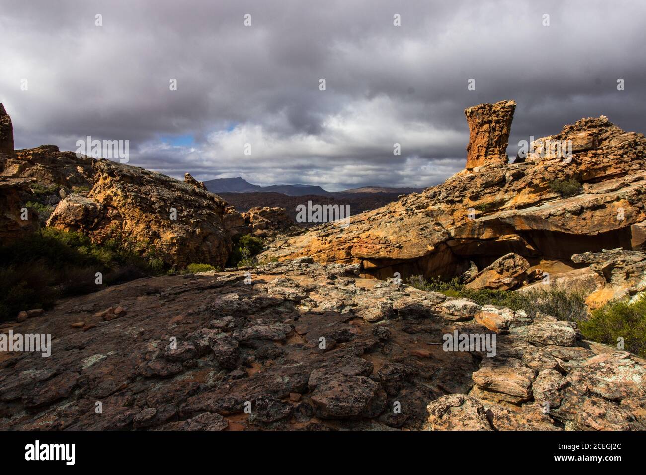 Sunlight illuminating the sandstone pillar in the Cederberg Mountains ...