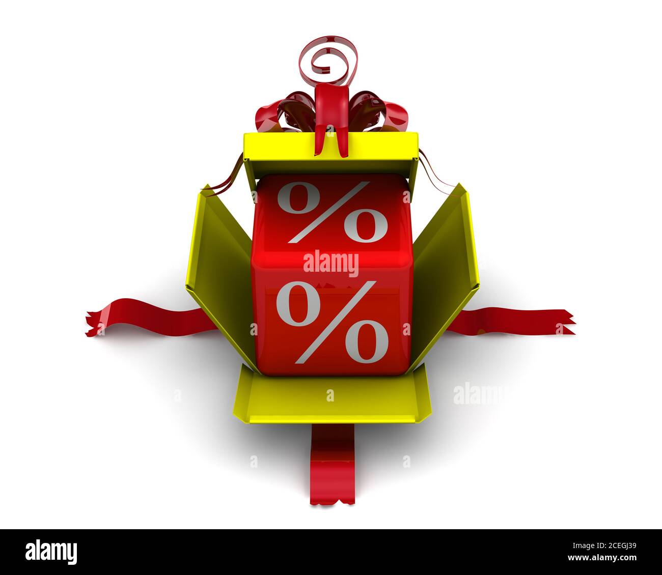 Growing percentage in gift box.Red growing cube with percentage symbols ...