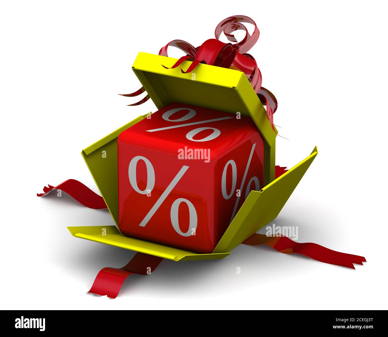 Growing percentage in gift box.Red growing cube with percentage symbols ...