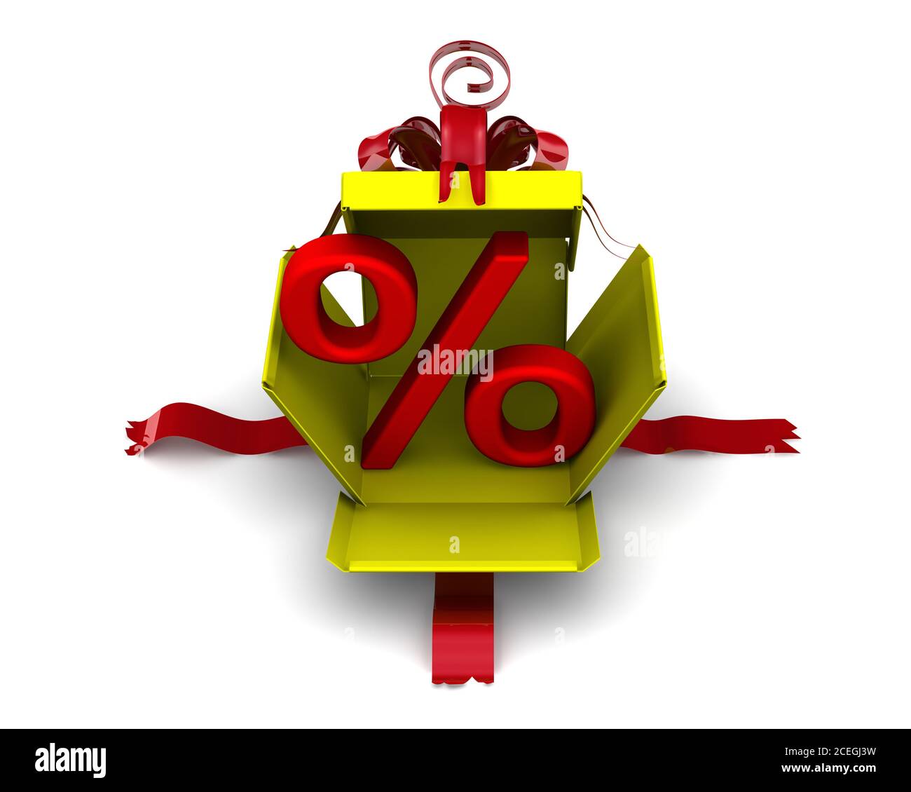 Percent symbol tearing gift box. Red percentage symbol in the torn ...