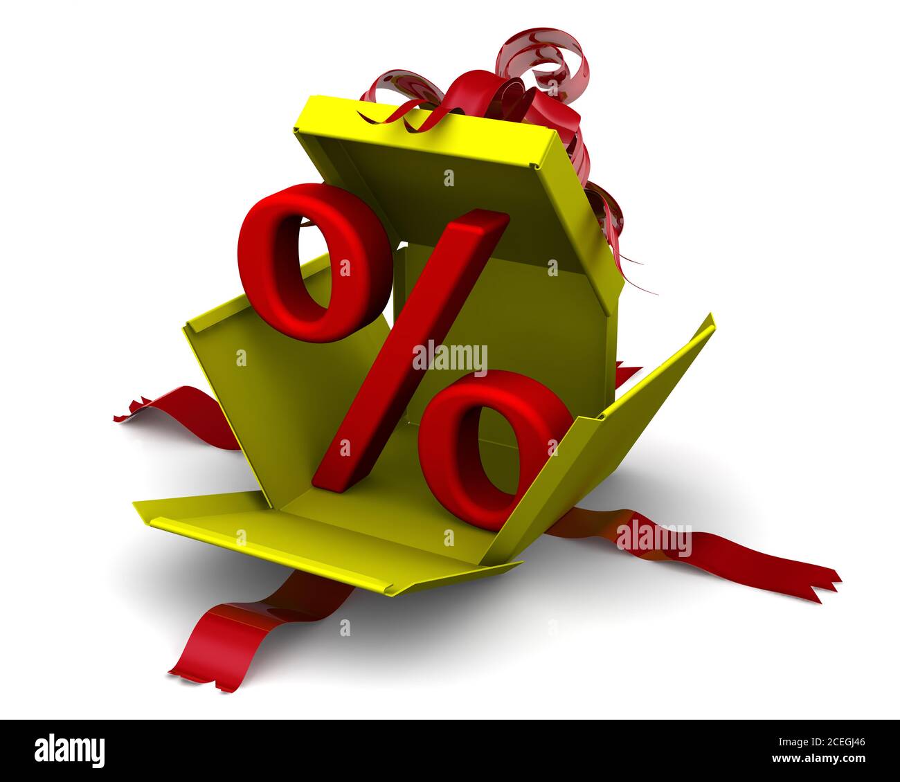 Percent symbol tearing gift box. Red percentage symbol in the torn ...
