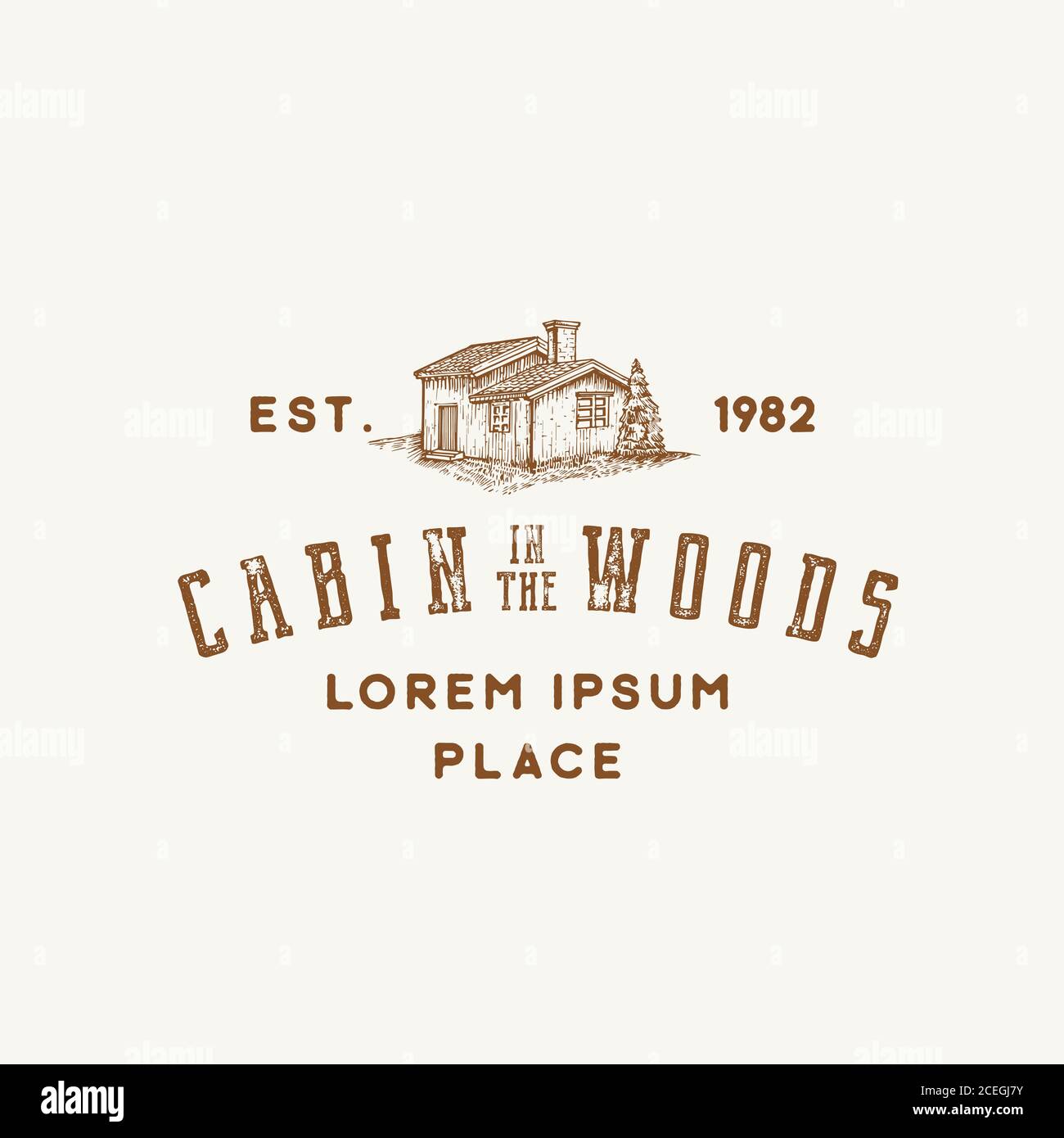 Cabin in the Woods Abstract Vector Sign, Symbol or Logo Template. Hand ...